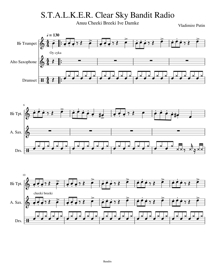 S T A L K E R Clear Sky Bandit Radio Sheet Music for Saxophone alto ...