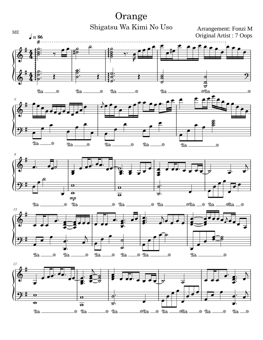 Fonzi M _Orange Sheet Music for Piano (Solo) | MuseScore.com