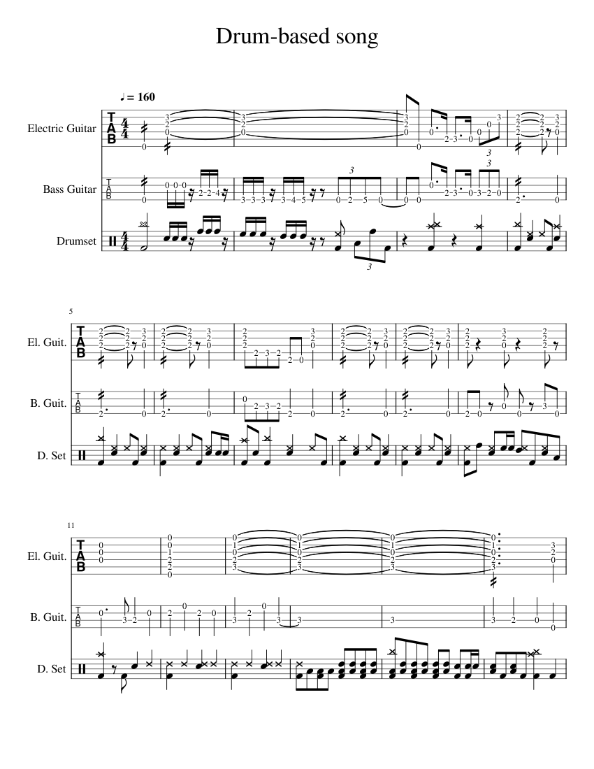 Drum-based song Sheet music for Guitar, Bass guitar, Drum group (Mixed ...