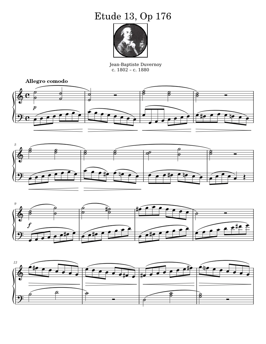 Elementary Studies (op 176) Etude 13 by Jean Baptiste Duvernoy Sheet ...