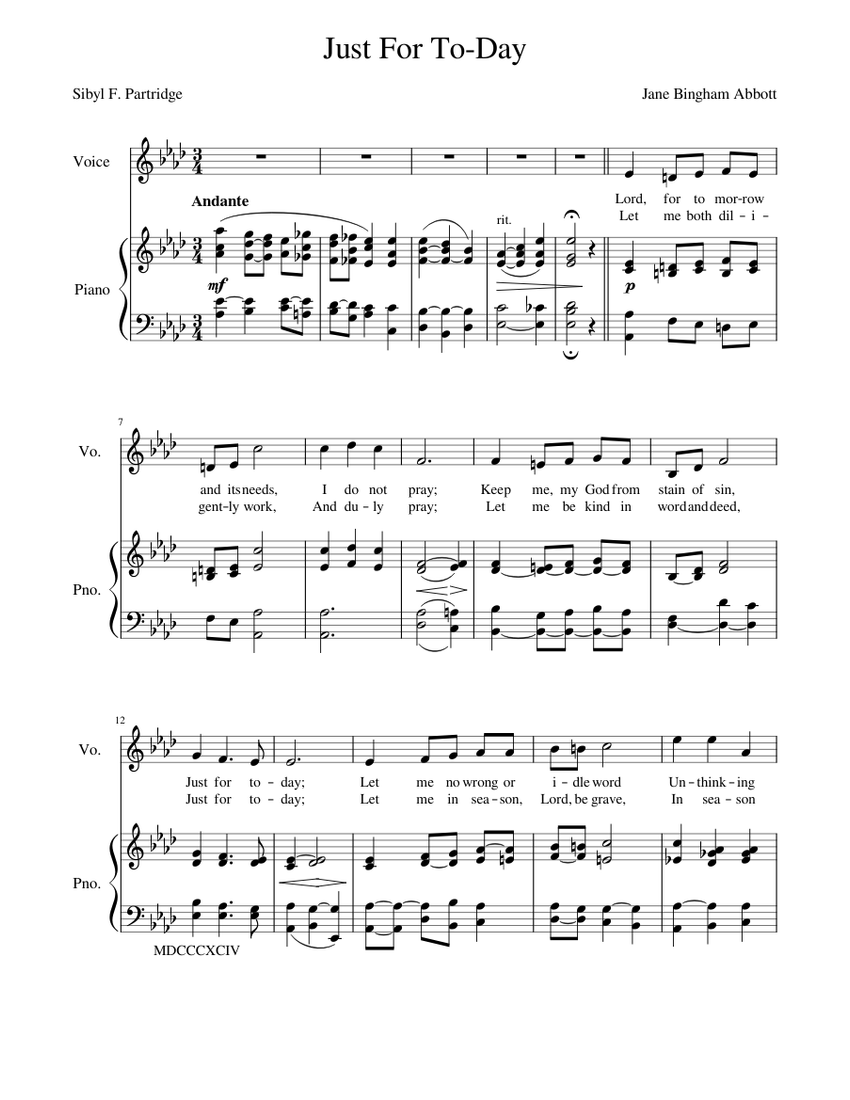 Just for Today – Jane Bingham Abbott - piano tutorial