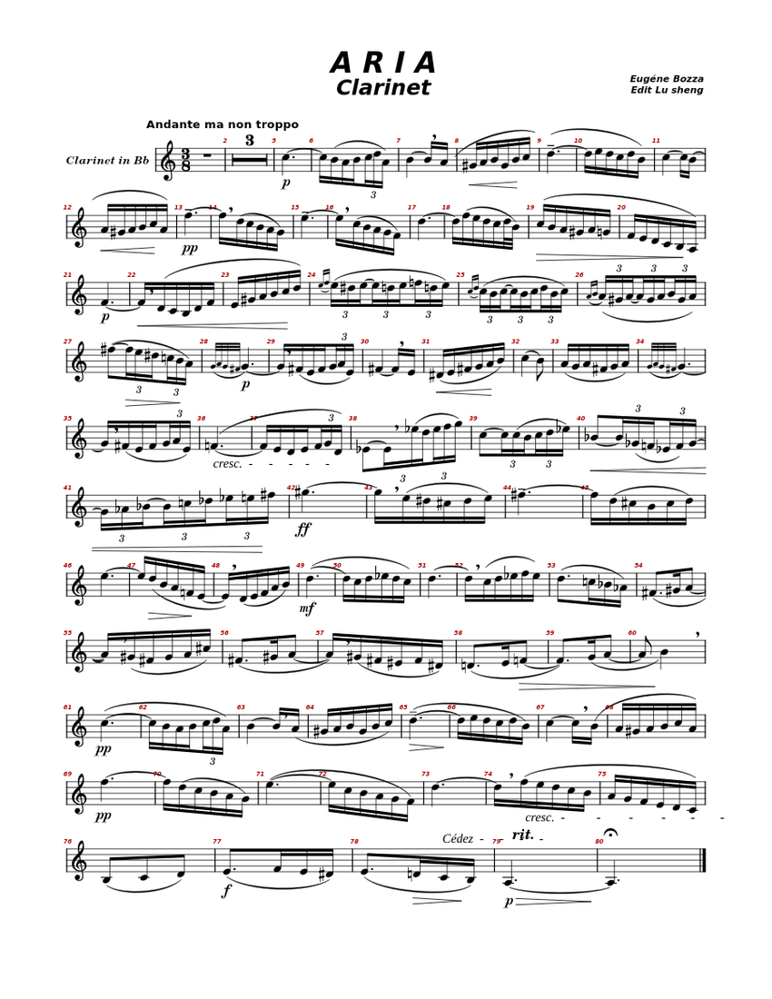 Eugene Bozza Aria for Clarinet and Piano Sheet Music for Clarinet in b-flat (Solo) | MuseScore.com