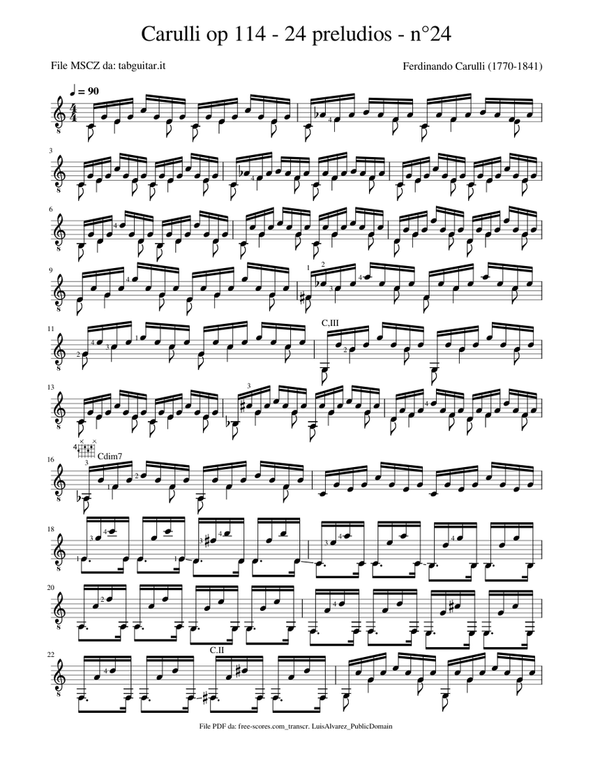 Carulli op 114 - 24 preludios - n°24 Sheet Music for Guitar (Solo ...