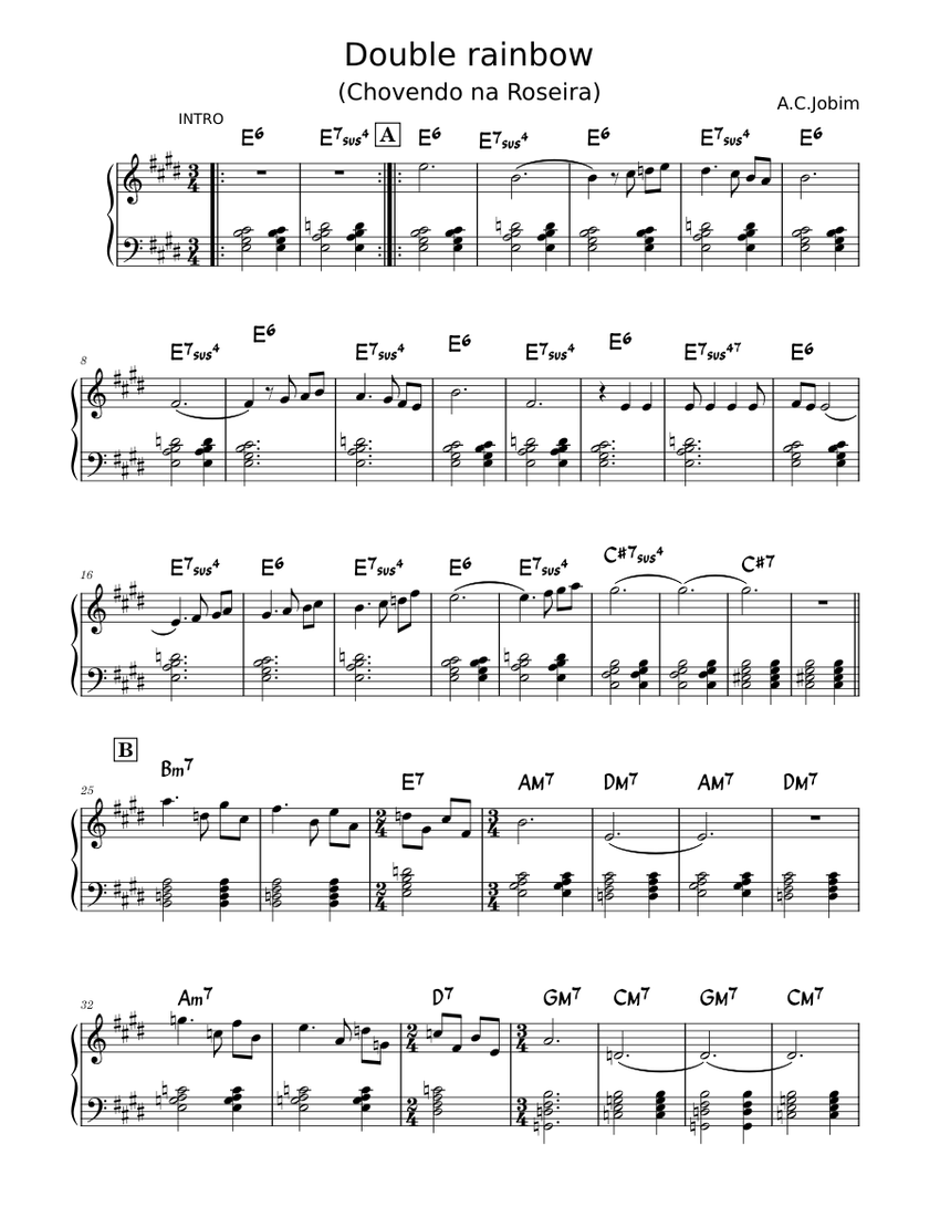 Double Rainbow – Antonio Carlos Jobim, Stan Getz Sheet music for Piano ...