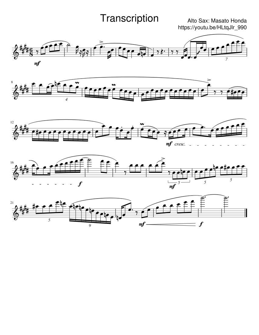 Solo - Masato Honda Sheet Music for Saxophone alto (Solo) | MuseScore.com