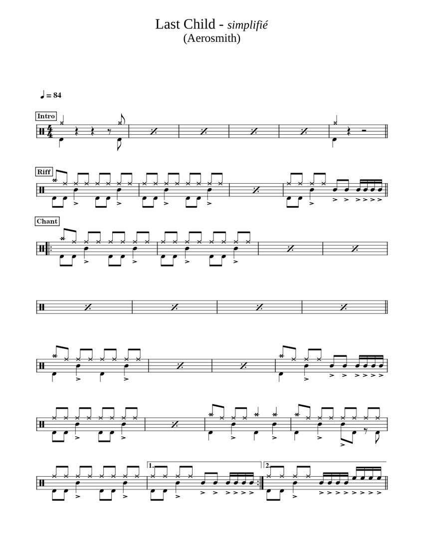 Last Child - simplifié Sheet music for Drum group, Brass group (Mixed ...