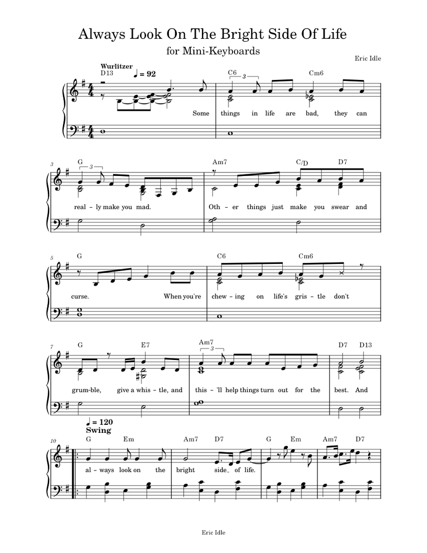 Always look on the bright side of life – Eric Idle Sheet music for ...