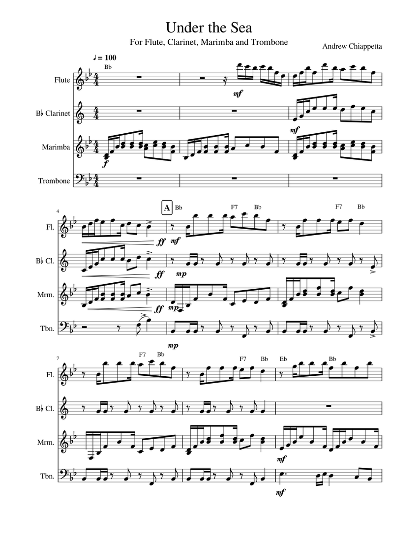 Under the Sea Sheet Music for Trombone, Flute, Clarinet in b-flat ...