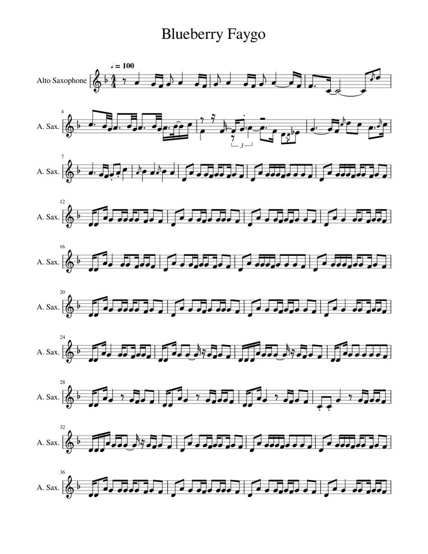 Blueberry Faygo by Lil Mosey [Alto Saxophone] Sheet Music for Saxophone ...