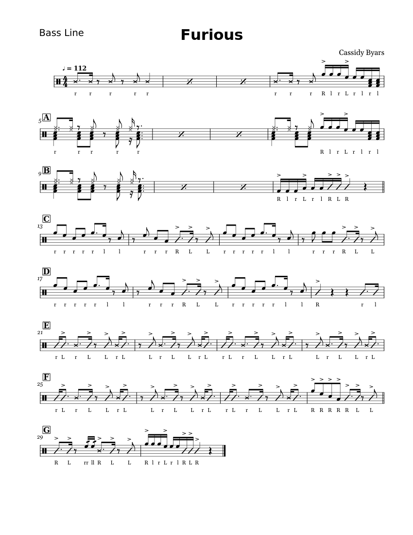 Furious-Bass_Line Sheet music for Bass drum (Solo) | Musescore.com