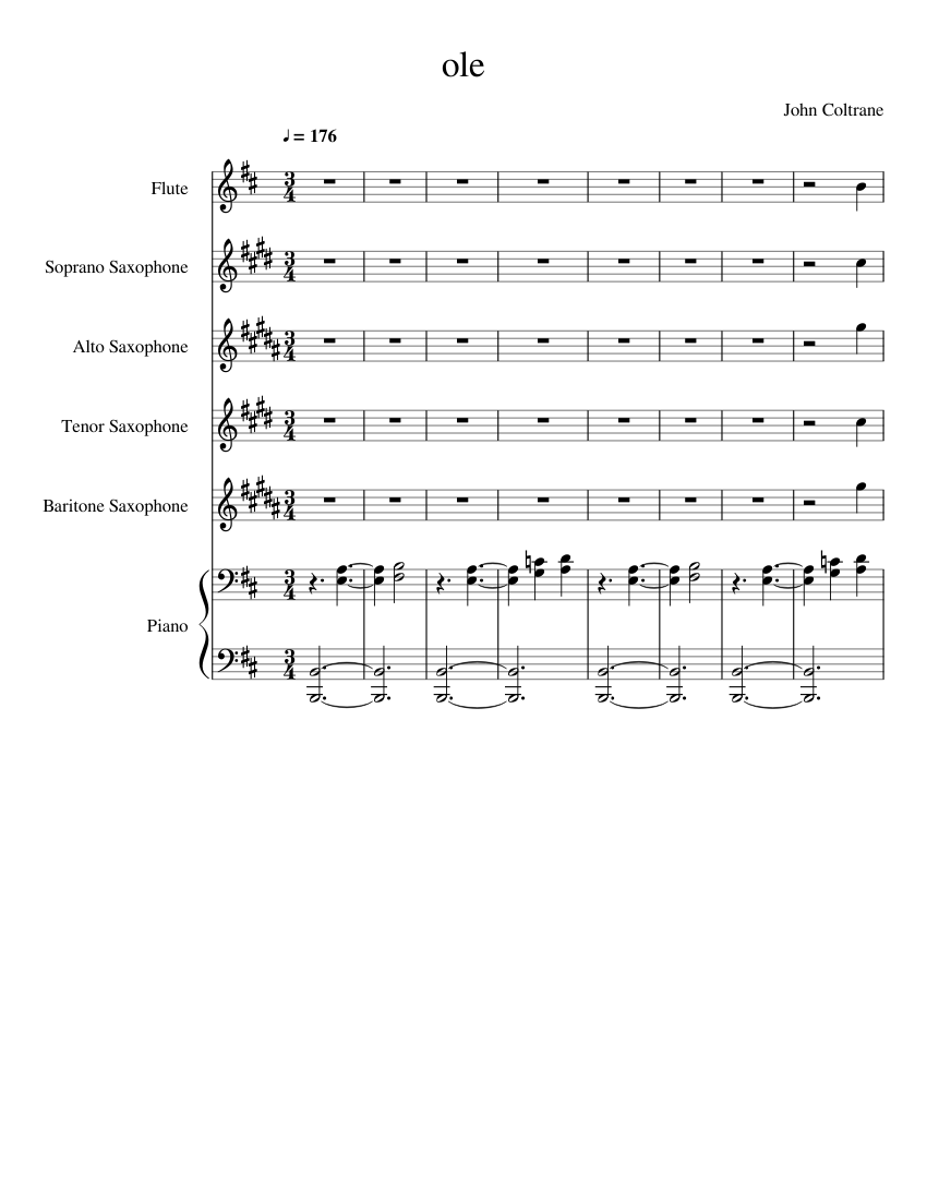 ole Sheet music for Piano, Flute, Saxophone alto, Saxophone tenor ...