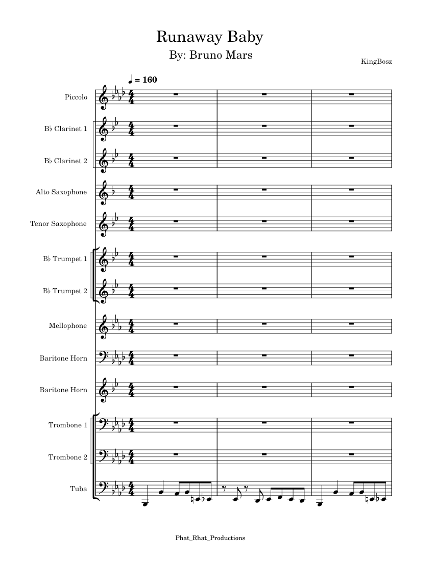 Runaway baby – Bruno Mars Runaway Baby Sheet Music for Trombone, Tuba ...