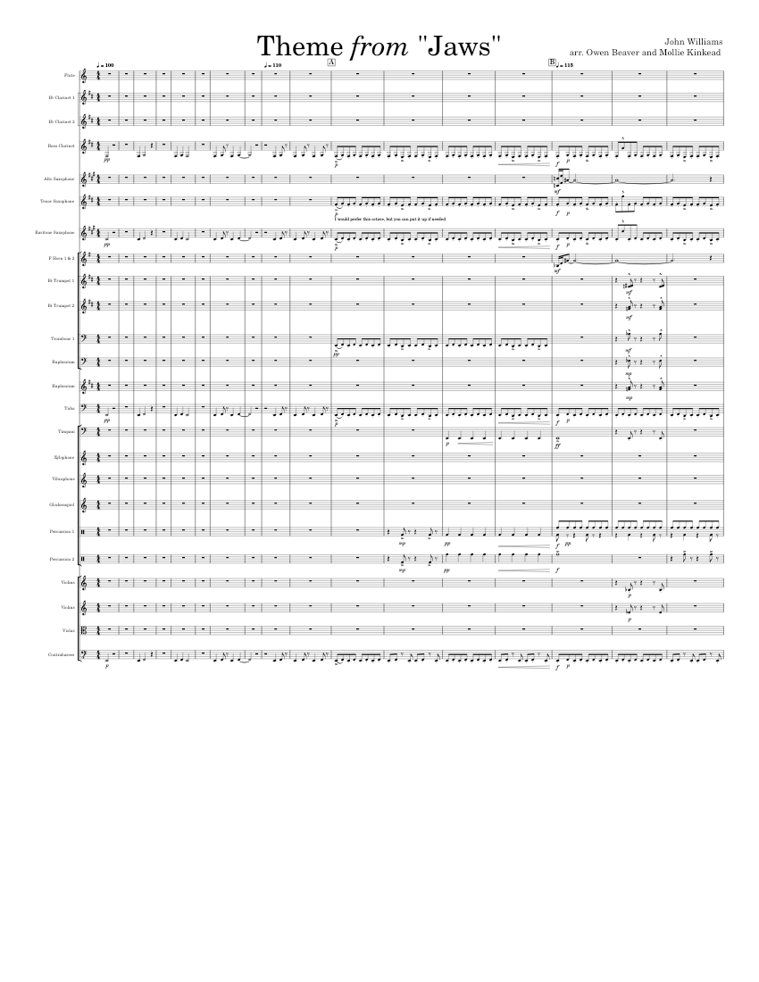 Theme from Jaws – John Williams ; Sheet music for Trombone, Euphonium ...