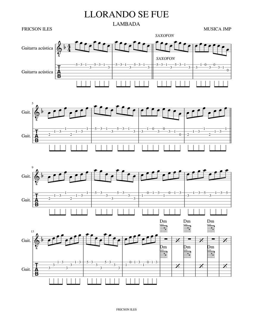 LLORANDO SE FUE Sheet music for Guitar (Mixed Duet) | Musescore.com