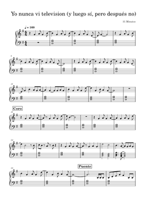 Yo nunca ví televisión – 31 Minutos Sheet Music for Piano, Flute ...