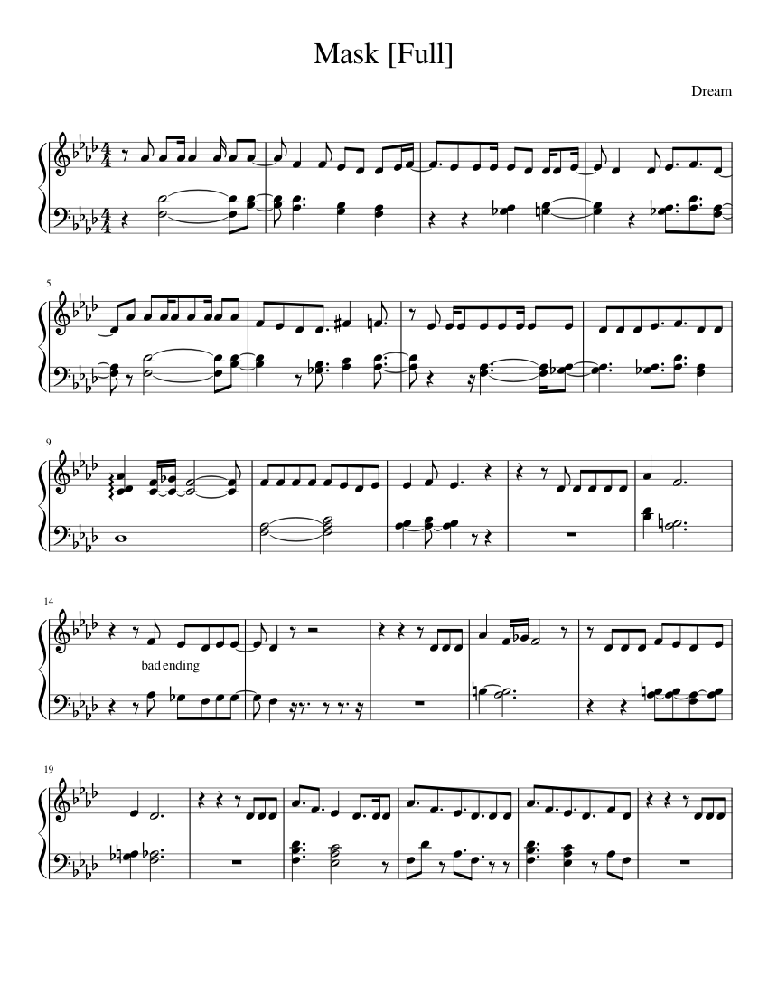 Mask - Dream Sheet Music for Piano (Solo) easy | MuseScore.com