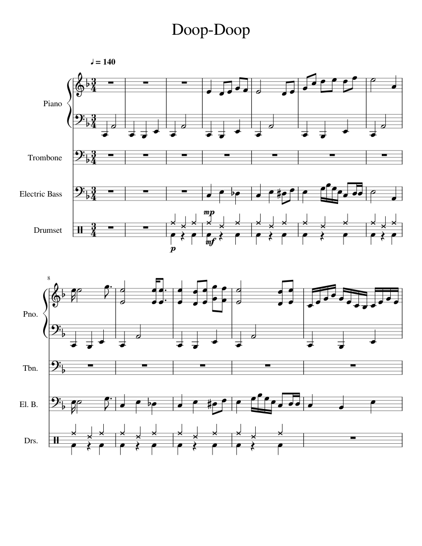 Doop-Doop Sheet music for Piano, Trombone, Bass guitar, Drum group ...