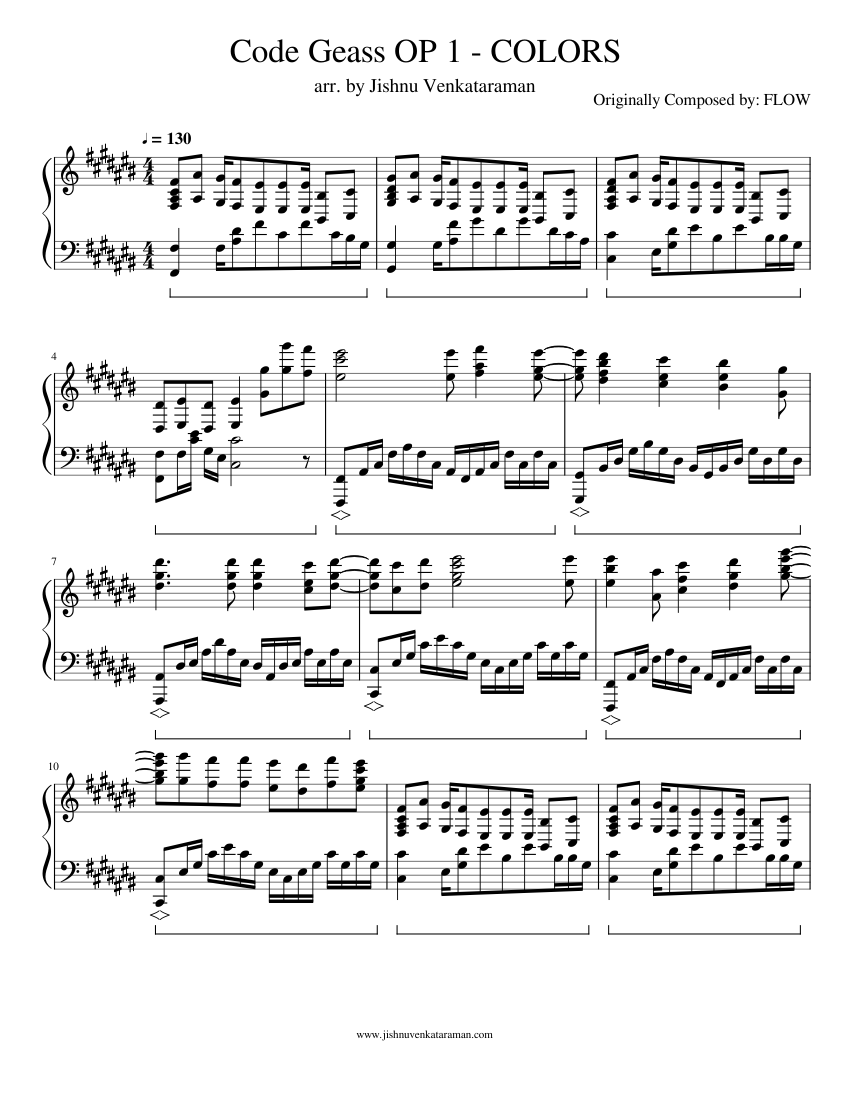 Code Geass OP - COLORS Sheet Music for Piano (Solo) | MuseScore.com