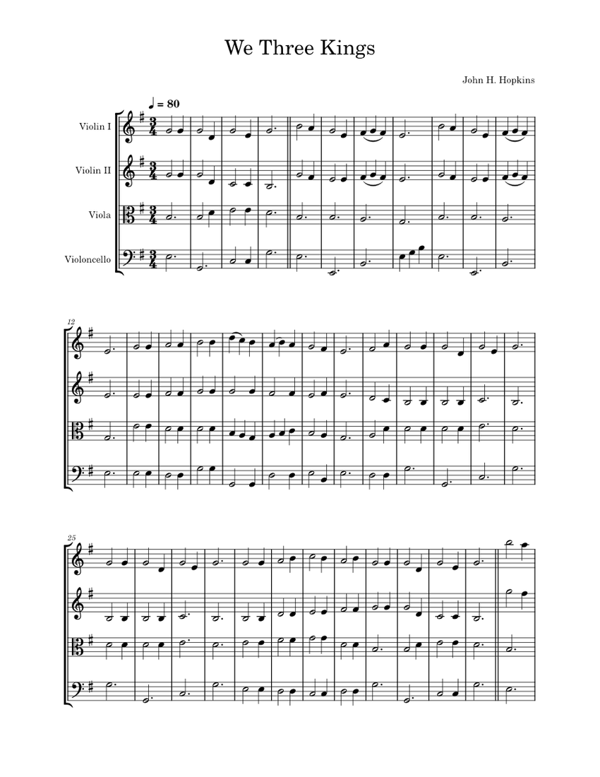 We Three Kings SQ Sheet Music for Violin, Viola, Cello (String Quartet ...