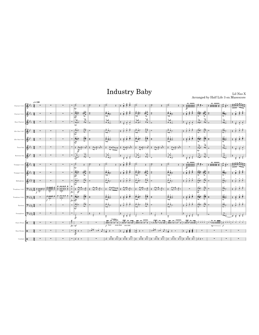 Lil Nas X - Industry Baby Sheet Music for Trombone, Clarinet in b-flat ...