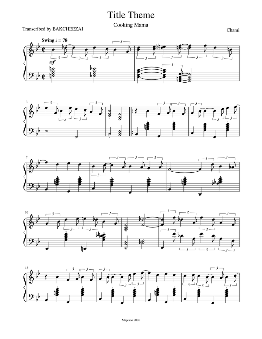 Title Theme - Cooking Mama Sheet Music for Piano (Solo) | MuseScore.com