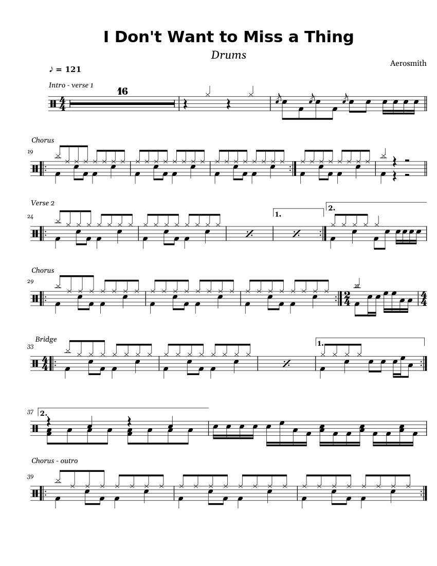 I Don't Want to Miss a Thing – Aerosmith - Drums Sheet music for Drum ...