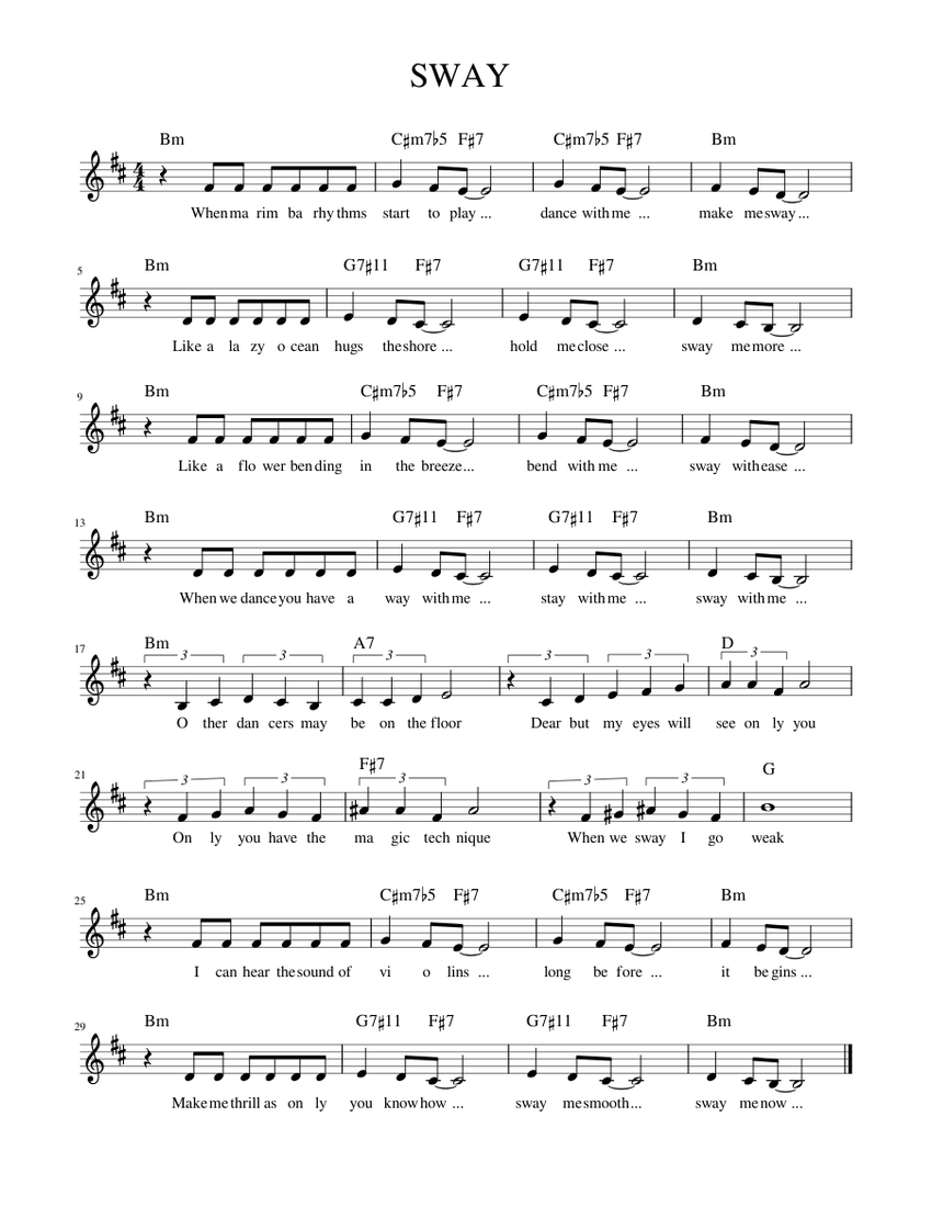 Sway Sheet Music for Piano (Solo) Easy | MuseScore.com