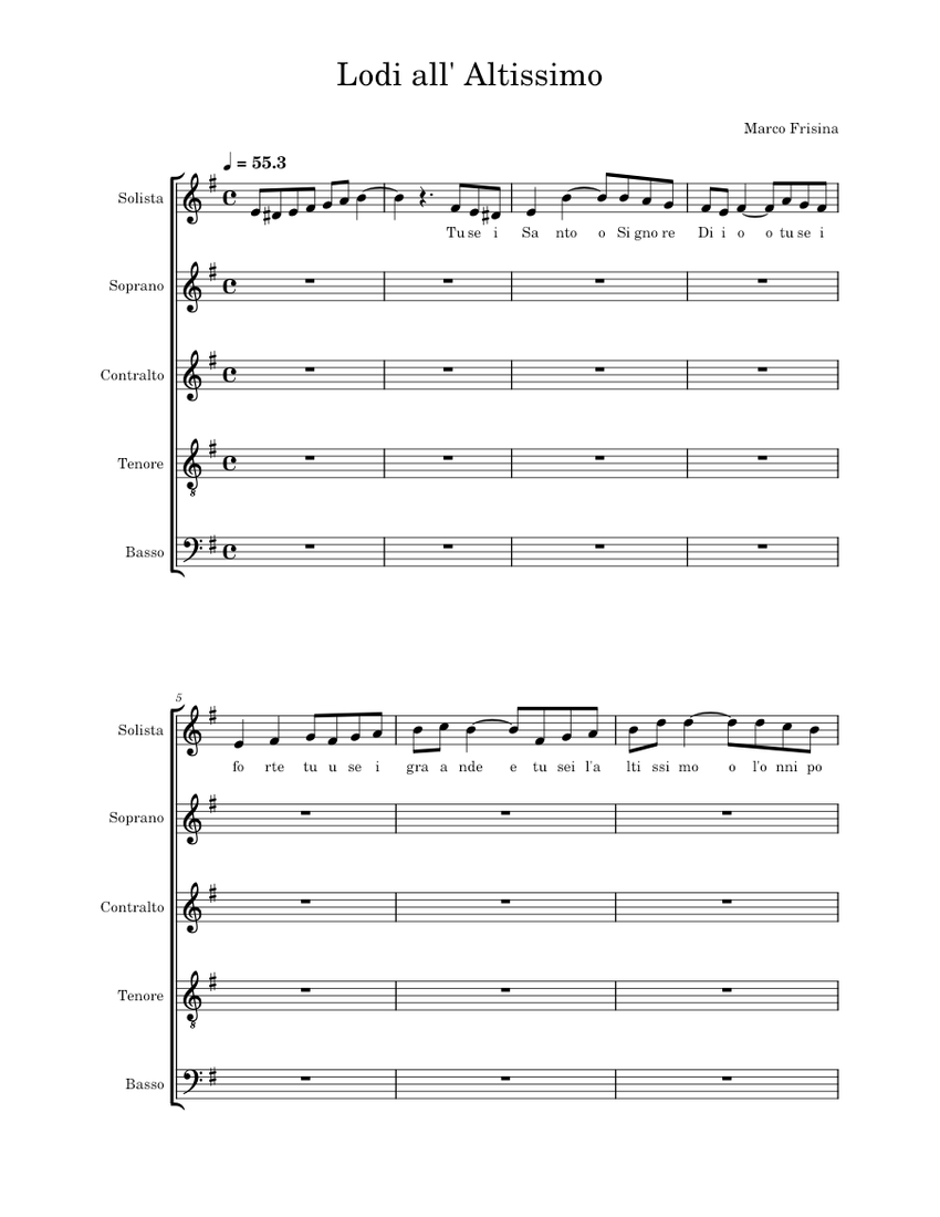 Lodi all' Altissimo Sheet Music for Soprano, Alto, Tenor, Bass voice ...