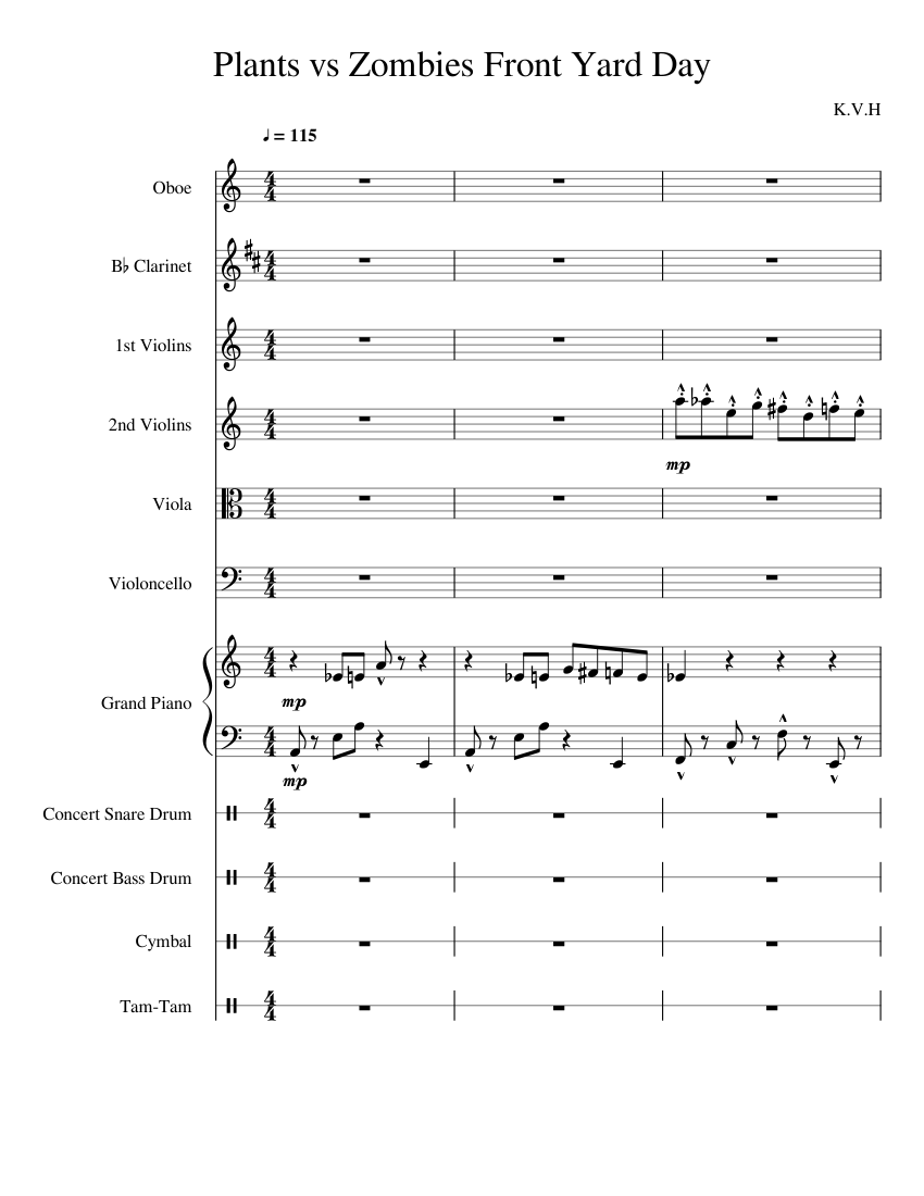 Plant vs Zombies Front Yard Day (Full Instrumentation) Sheet Music for ...