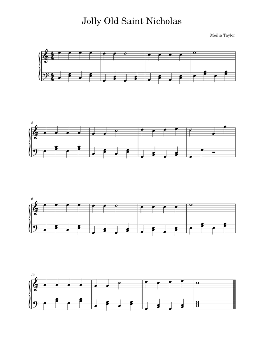 Jolly Old Saint Nicholas -- MJT Sheet music for Piano (Solo) Easy ...