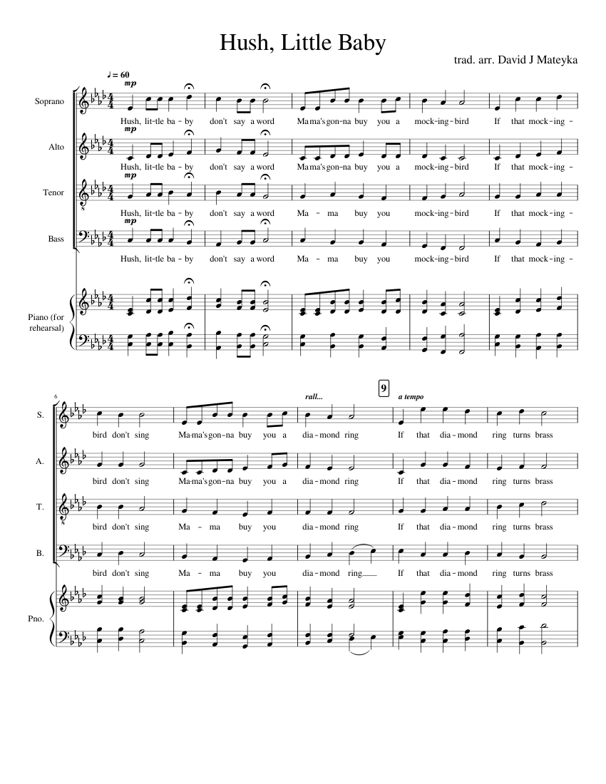 Hush, Little Baby - SATB Sheet Music for Piano, Soprano, Alto, Tenor ...