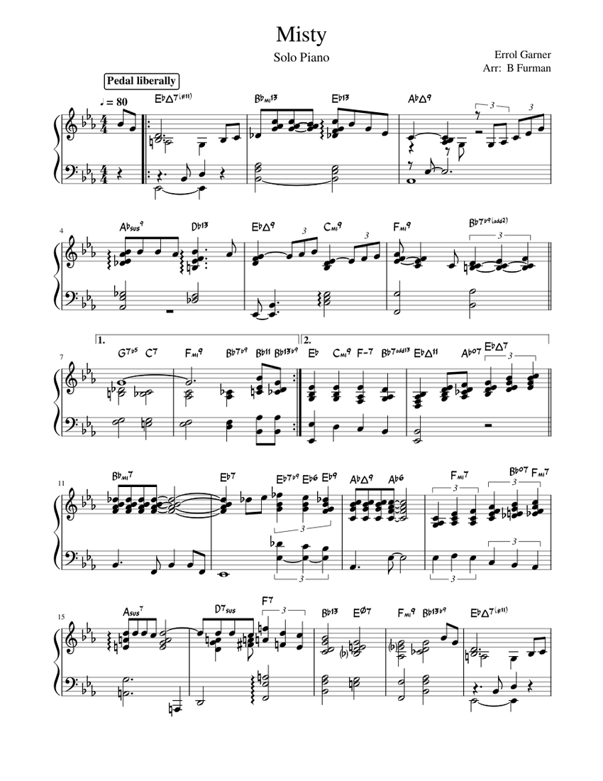 Misty Sheet Music with Chords for Piano (Solo) | MuseScore.com