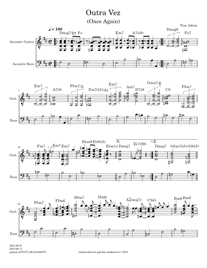 Outra Vez (Once Again) – Tom Jobim Sheet Music for Guitar, Bass guitar ...