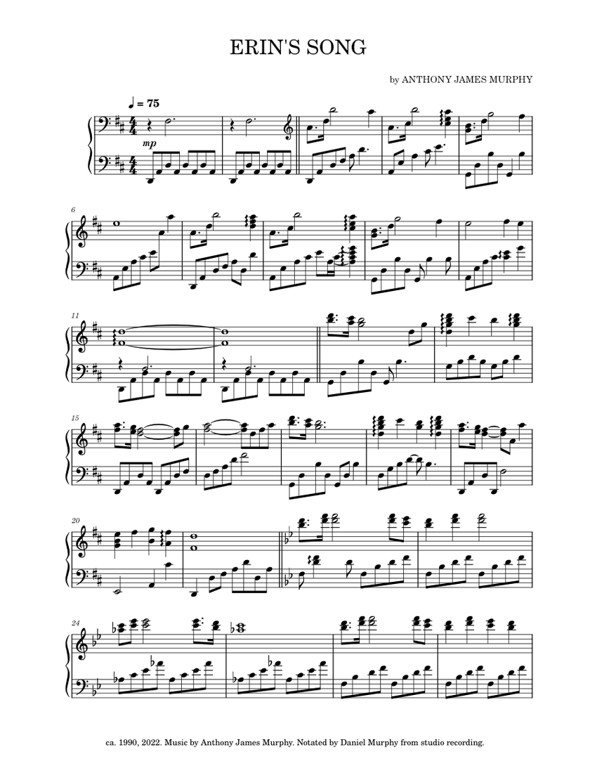 Erin's Song – Anthony James Murphy Sheet music for Piano (Solo ...