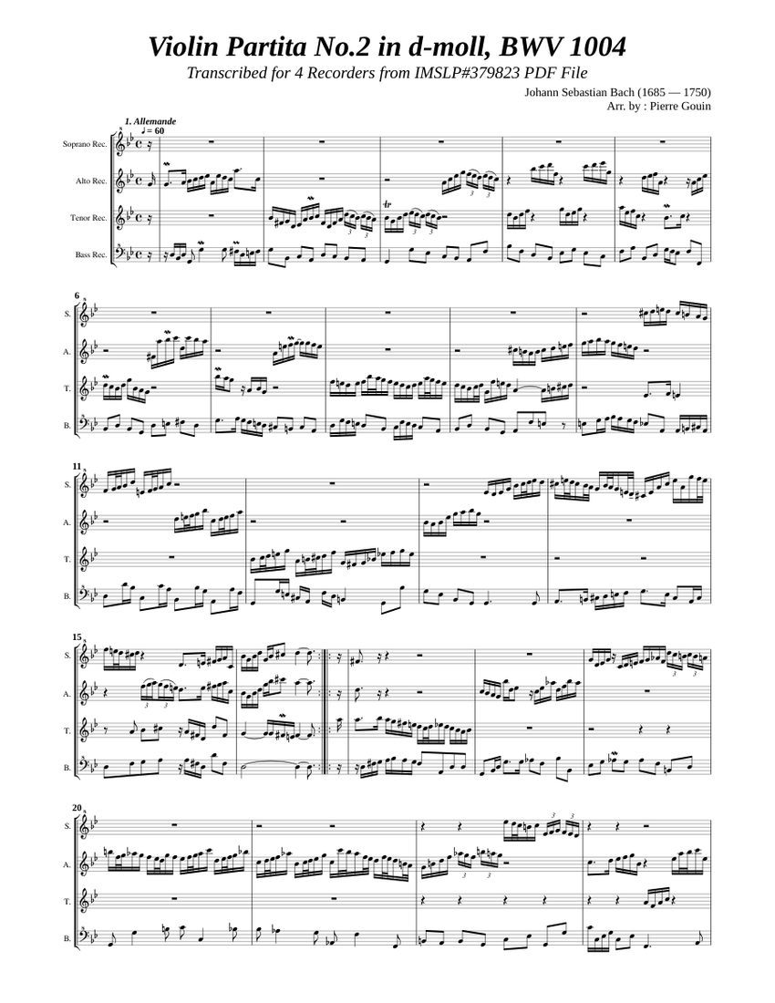 Bach, J.S. _ Violin Partita No.2 in d-moll, BWV 1004 [4 Recorders ...