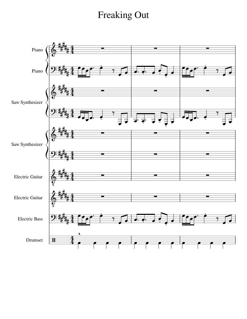 Freaking Out Sheet music for Piano, Guitar, Bass guitar, Drum group ...