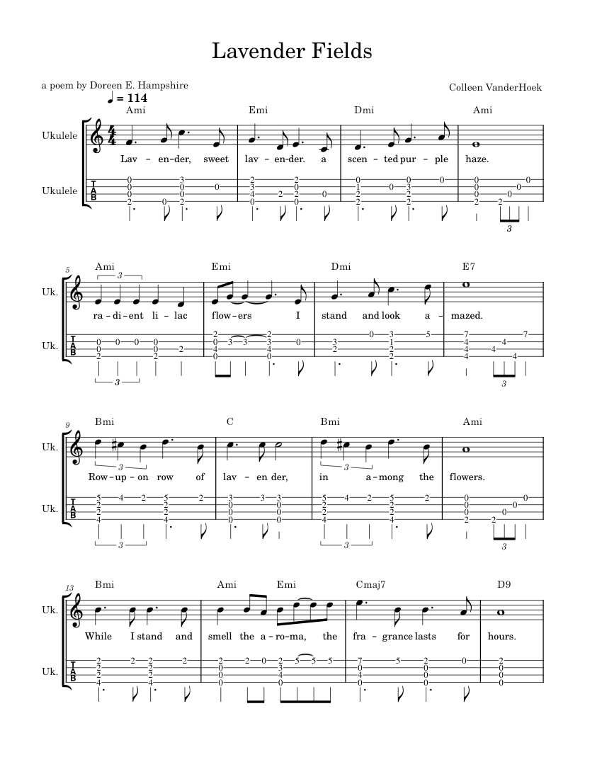 Lavender_Fields Sheet Music and Tab with Chords for Ukulele (Solo ...