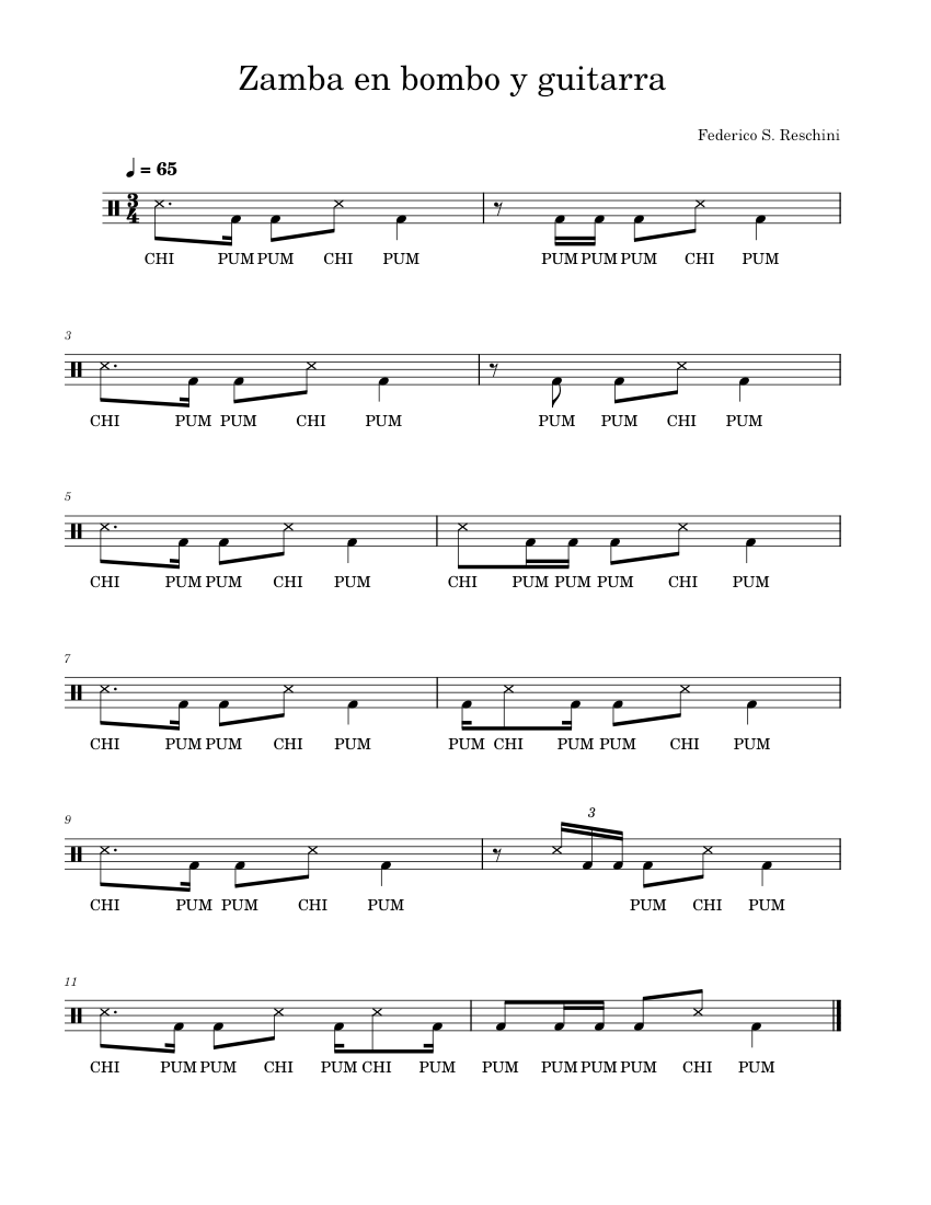Zamba en bombo y guitarra. Federico Reschini Sheet music for Drum group ...