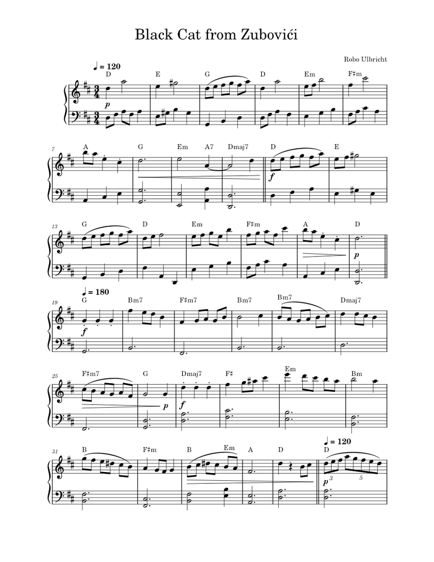 Black Cat from Zubovići Sheet music for Piano (Solo) Easy | Musescore.com