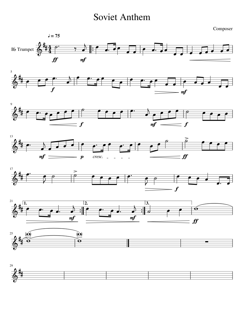 Soviet Anthem Sheet Music for Trumpet in b-flat (Solo) | MuseScore.com