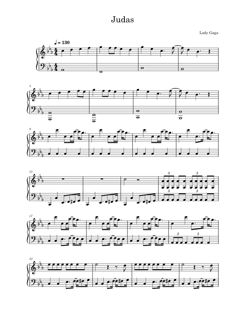 Judas – Lady Gaga Sheet Music for Piano (Solo) | MuseScore.com