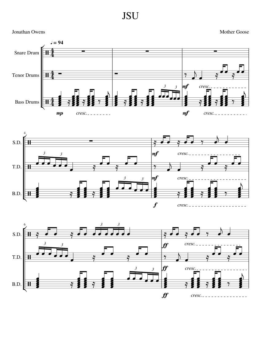 JSU Sheet music for Snare drum, Tenor drum, Bass drum (Percussion Trio ...