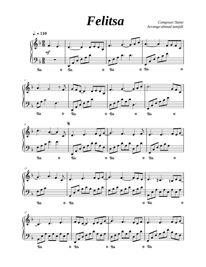 Yanni-Felitsa Sheet Music for Piano (Solo) | MuseScore.com