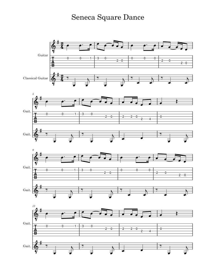 Seneca Square Dance transcription Sheet music for Guitar (Solo ...