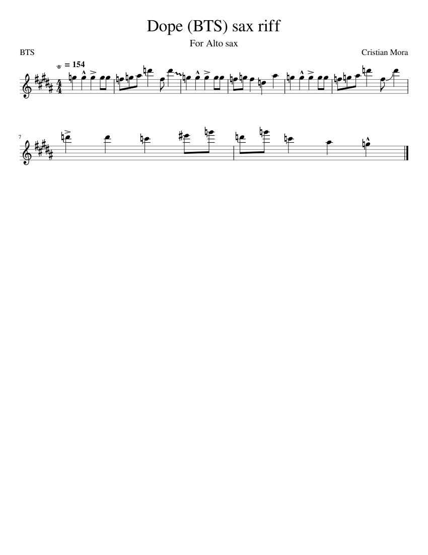 Dope_(BTS)_sax_riff Sheet Music for Saxophone alto (Solo) | MuseScore.com