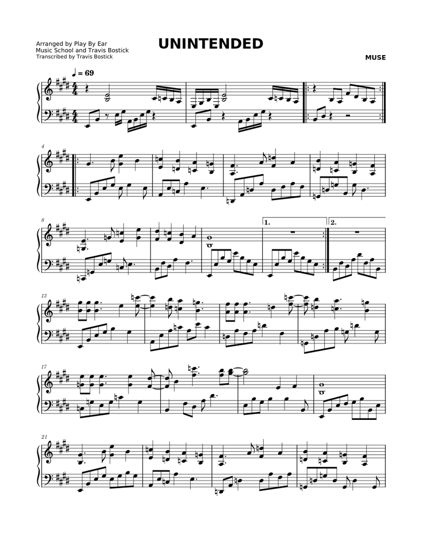 Unintended - Muse Sheet music for Piano (Solo) | Musescore.com