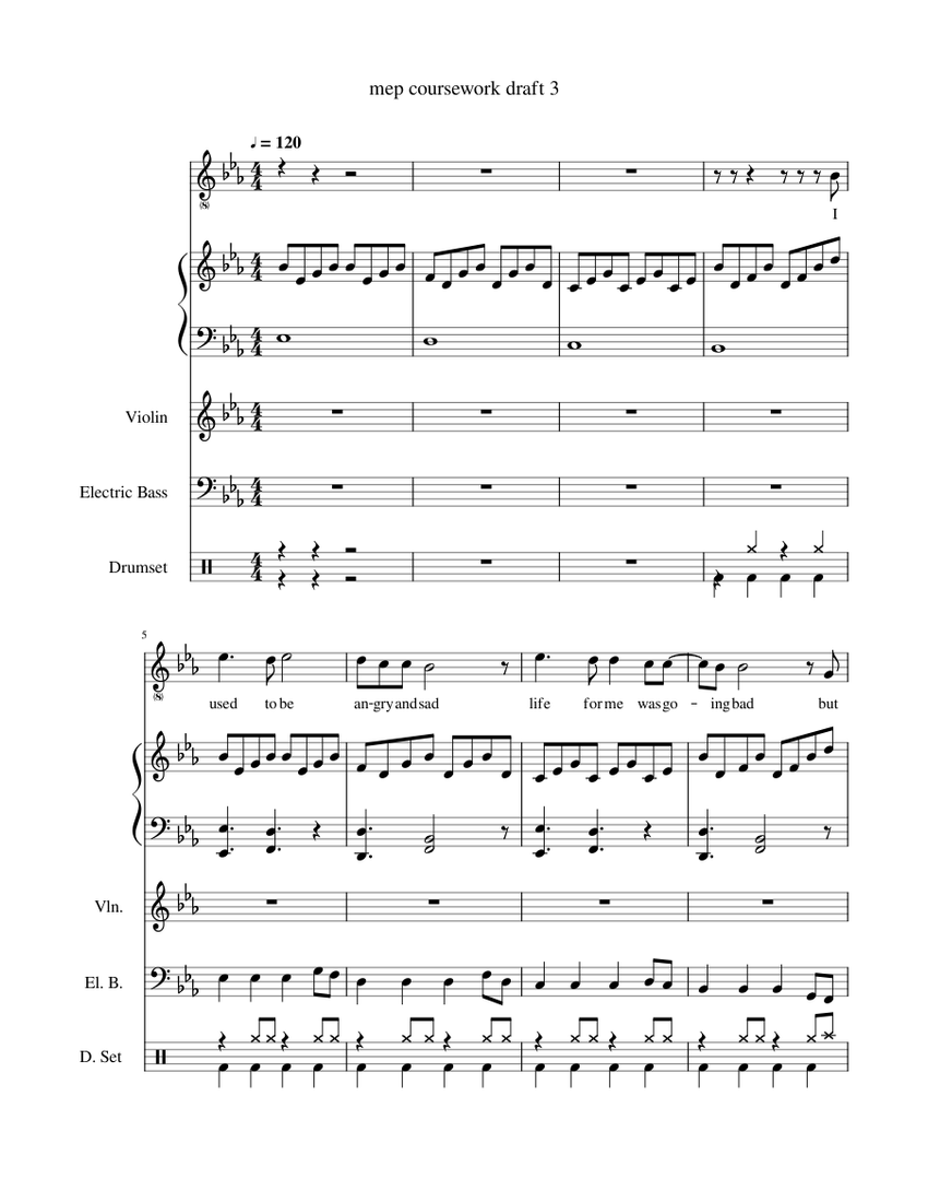 MEP Coursework v2.0 Sheet music for Piano, Vocals, Violin, Bass guitar ...
