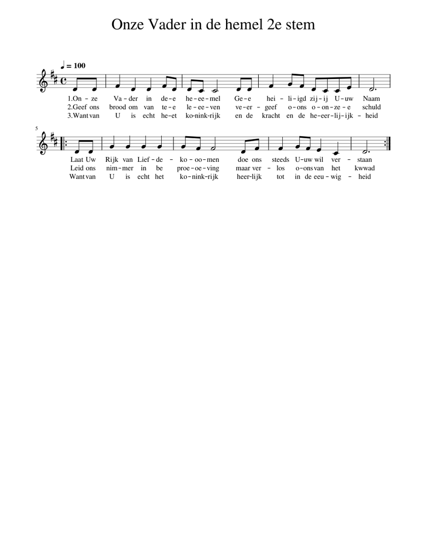 Onze Vader in de hemel 2e stem Sheet music for Soprano (Solo) | Musescore.com