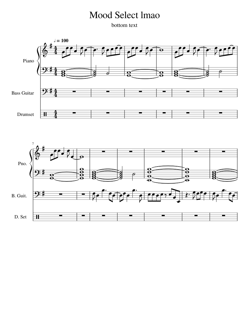 mood select Sheet music for Piano, Bass guitar, Drum group (Mixed Trio ...