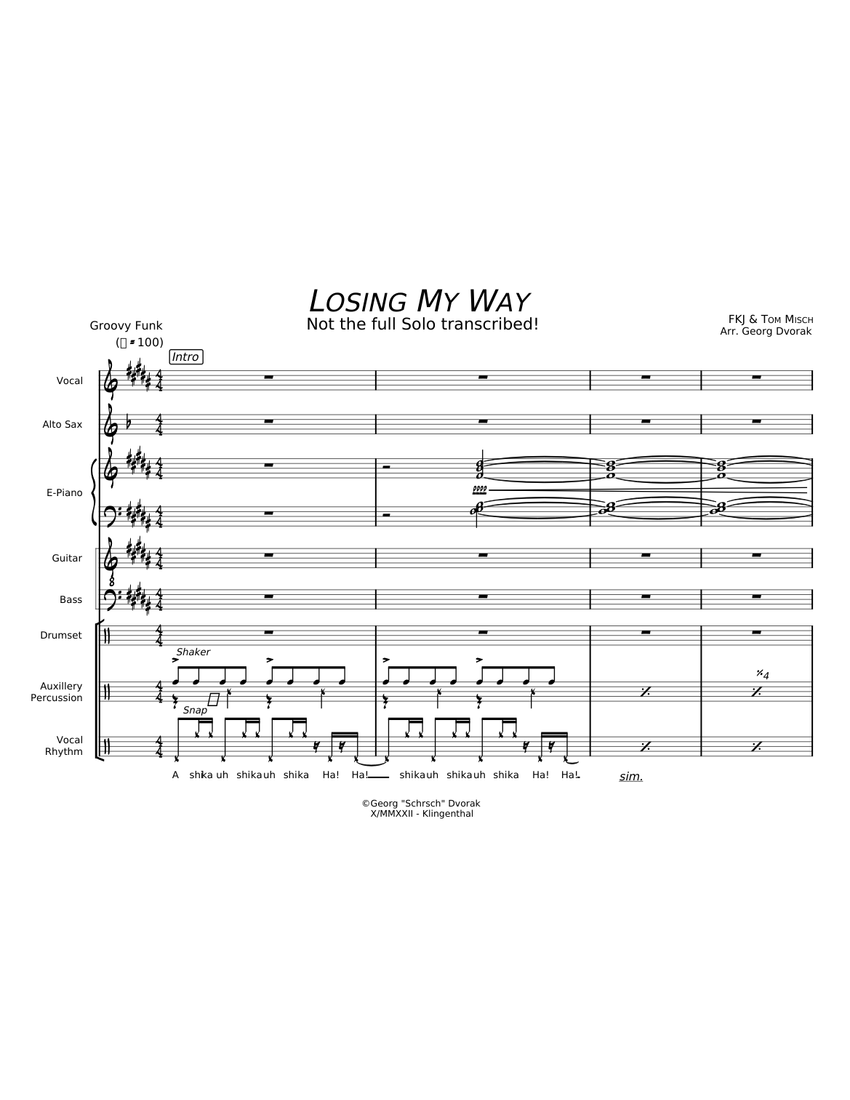 Losing My Way - Tom Misch & FKJ Sheet Music with Chords for Organ ...